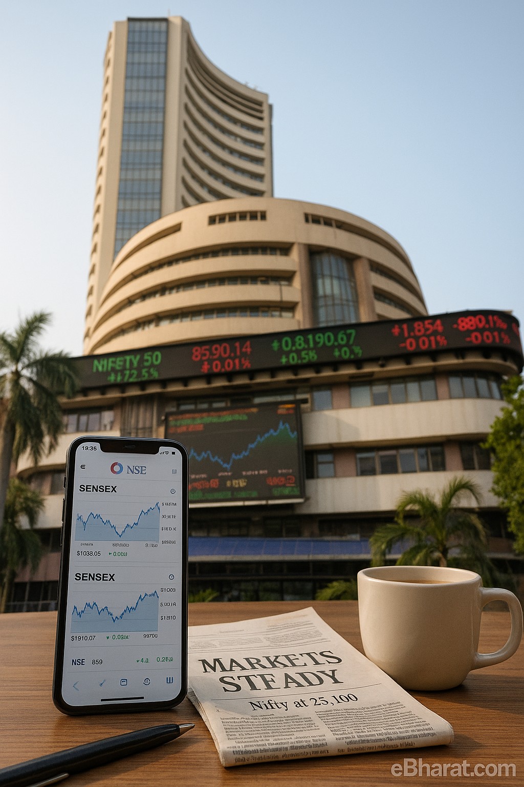 Sensex Flat, Nifty Holds Just Above 25,100 In Morning Trade - Ebharat.com